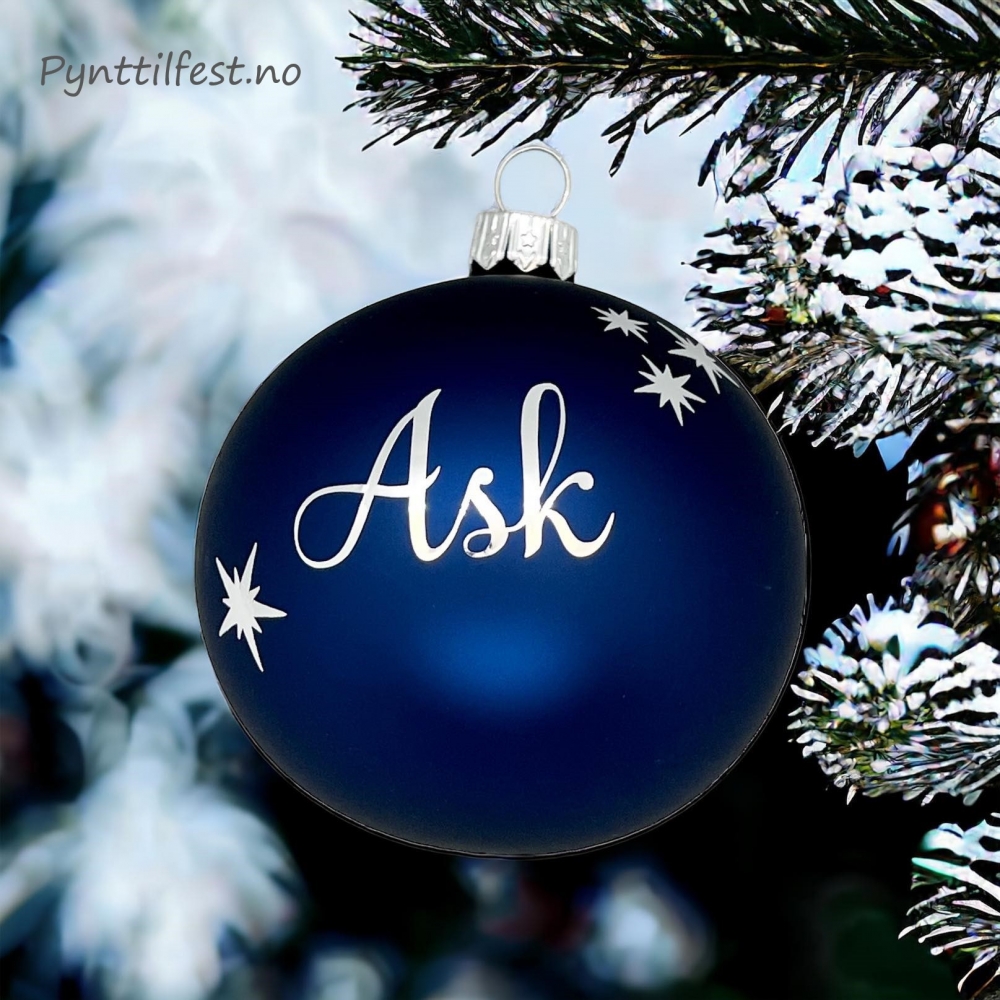 Julekule med personlig navn NightBlue/sølvskrift 8cm | Pynt Til Fest ...