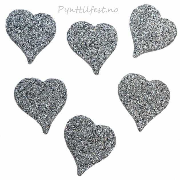 Bordpynt Glitterhjerter 6stk 3,5cm Sølv | Pynt Til Fest. Tips ...